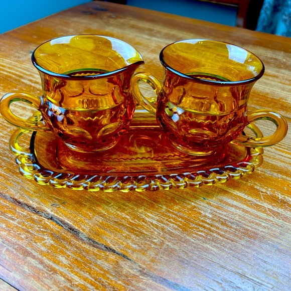 Vintage | Dining | Vintage Amber Indiana Glass Thumbprint Creamer Sugar ...